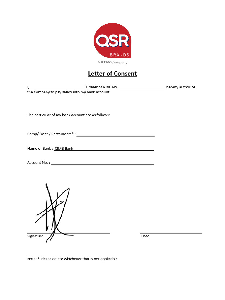 Letter of Consent - Salary Using CIMB Bank | PDF