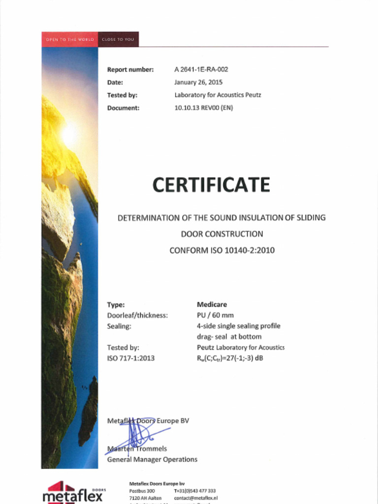 Acoustic Certificate | PDF