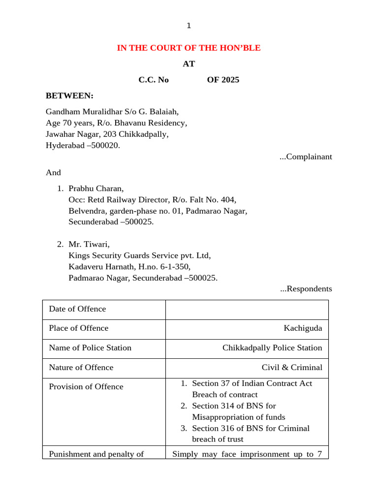 Complaint for Breach of Contract & Fraud | PDF | Fiduciary | Common Law