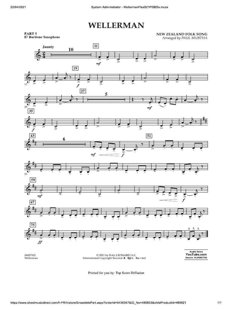 Wellerman (Arr. Paul Murtha) - Pt.5 - Eb Baritone Saxophone | PDF