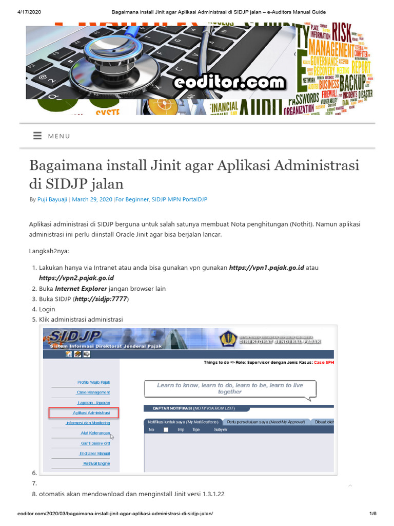 Bagaimana Install Jinit Agar Aplikasi Administrasi Di SIDJP Jalan - E-Auditors Manual Guide | PDF