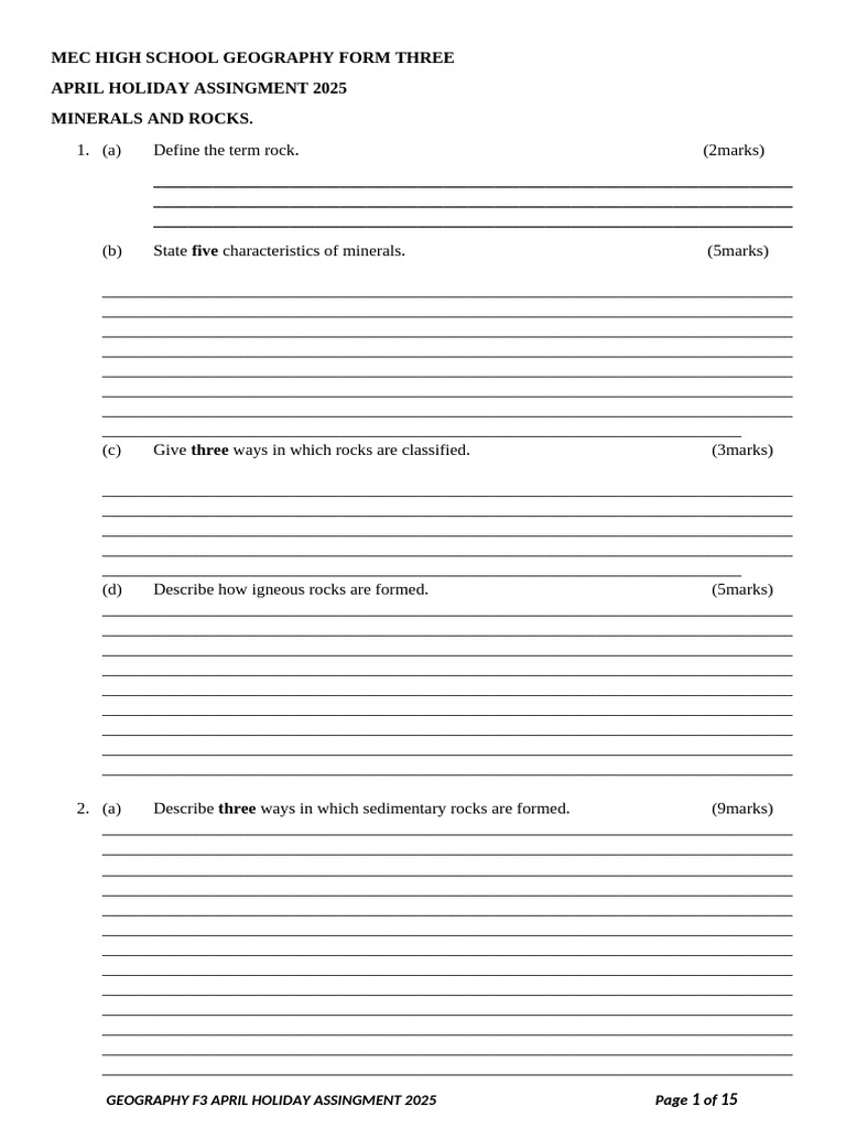 F3 Geo Holiday Assignment | PDF | Plate Tectonics | Rock (Geology)