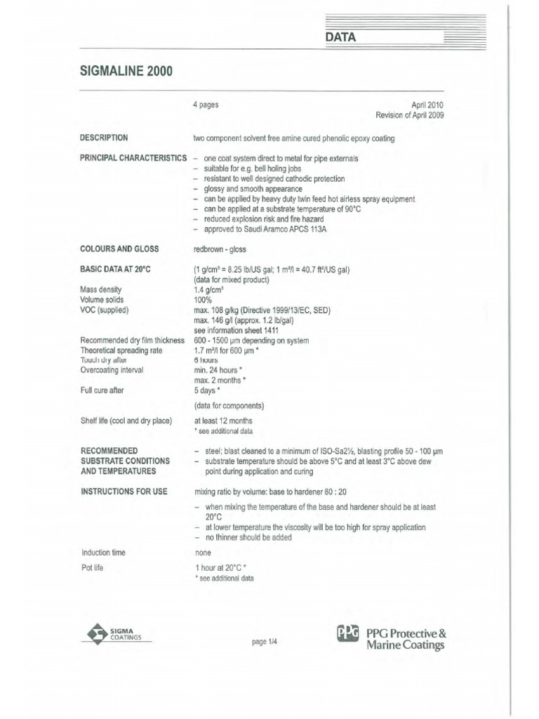 Sigmaline Epoxy Coating Repair | PDF