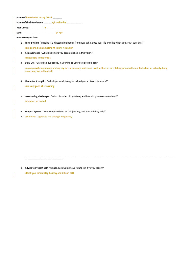 self knowledge Interview handout | PDF