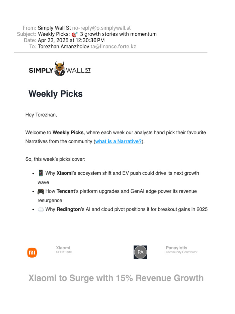 Weekly Stock Picks: Xiaomi, Tencent, Redington | PDF | Stocks | Investing