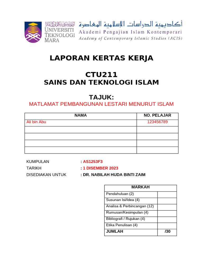 Template Kertas Kerja Ctu211 | PDF