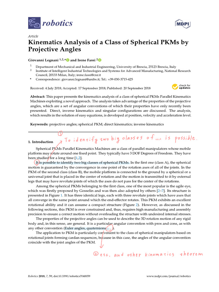 Kinematics of Spherical PKMs Analysis | PDF | Kinematics | Cartesian ...