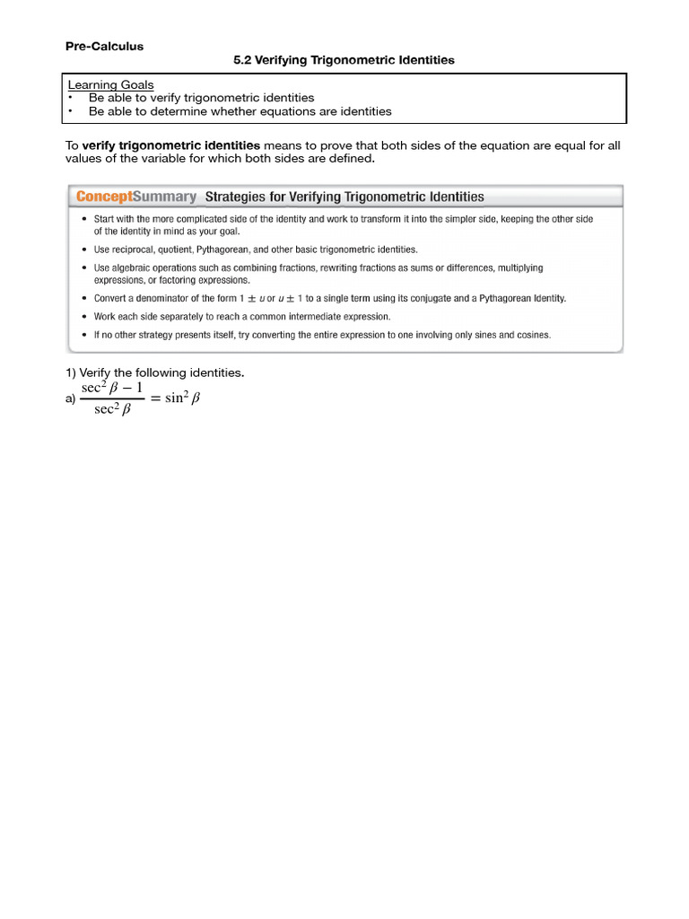 Verifying Trigonometric Identities | PDF