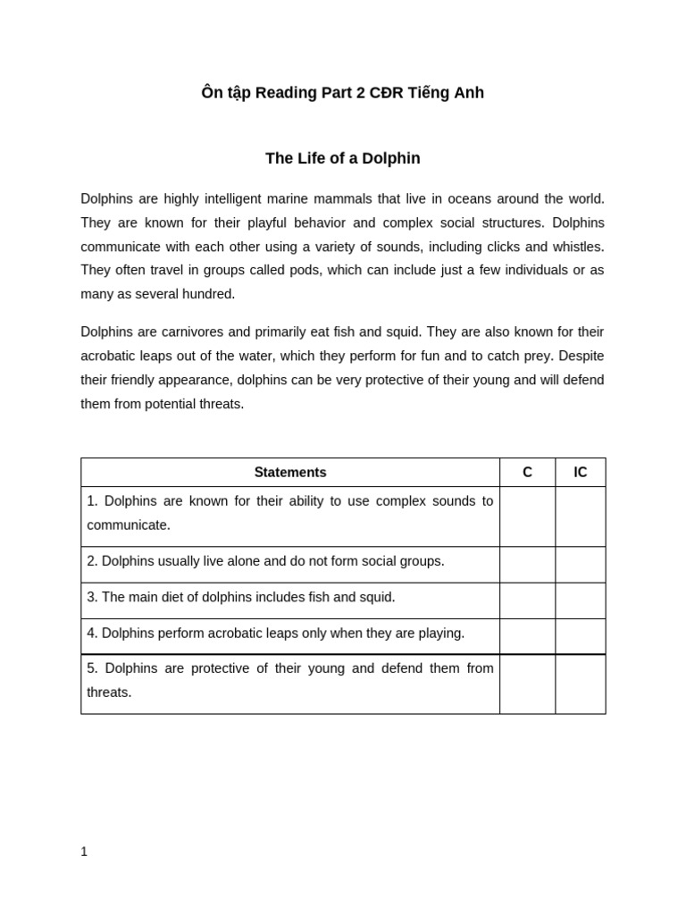 Reading Comprehension Practice: Dolphins, Internet, Madagascar | PDF ...
