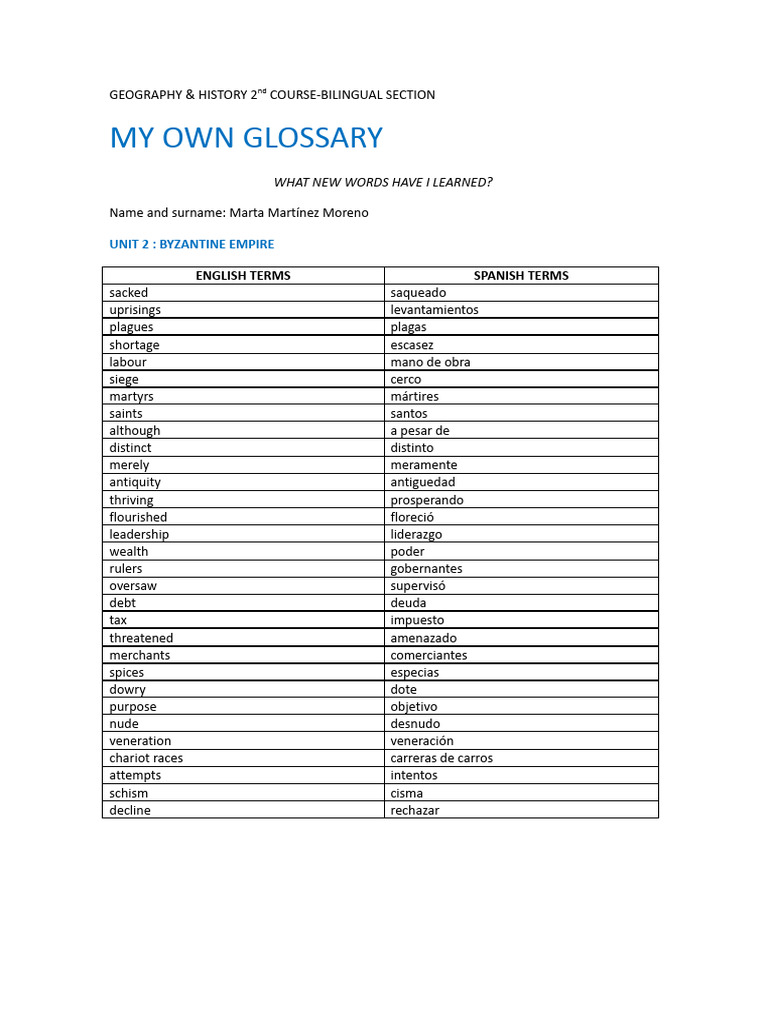 Copia de MY OWN GLOSSARY | PDF