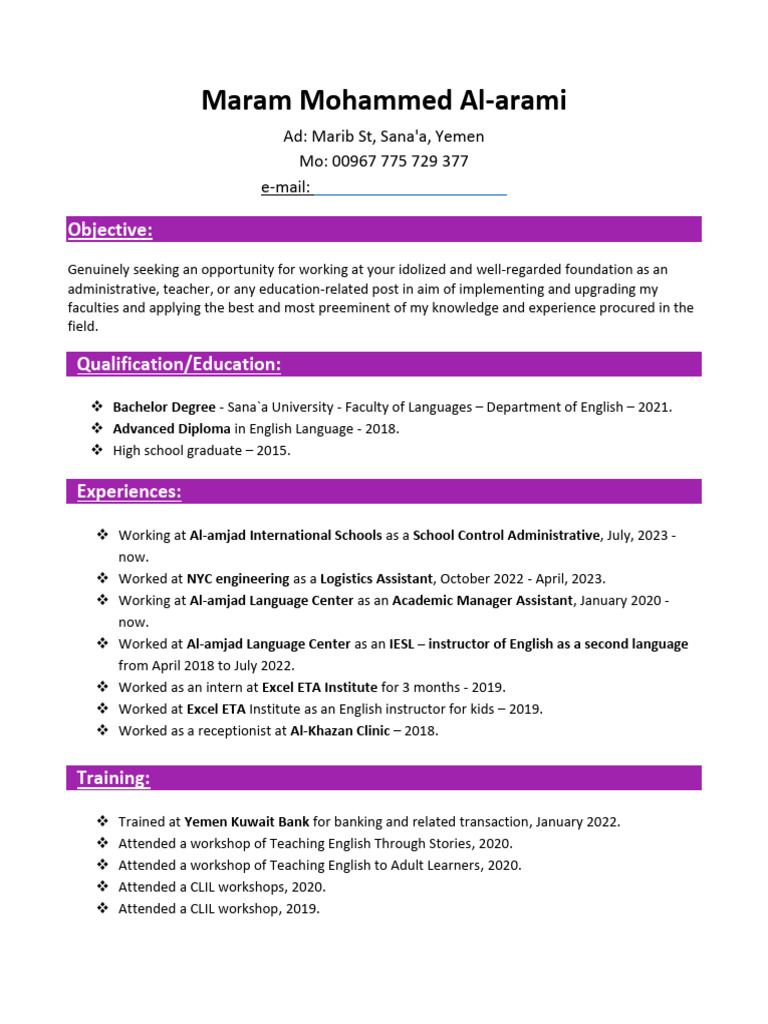 Maram Mohammed - Updated 2024, Cover letter & Resume | PDF | Human ...