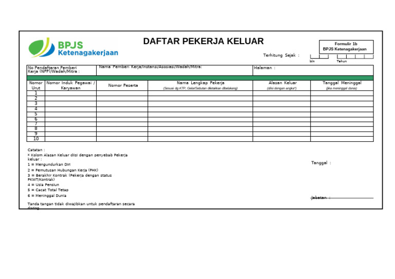 Formulir 1b BPJS Ketenagakerjaan_pelaporan keluar | PDF