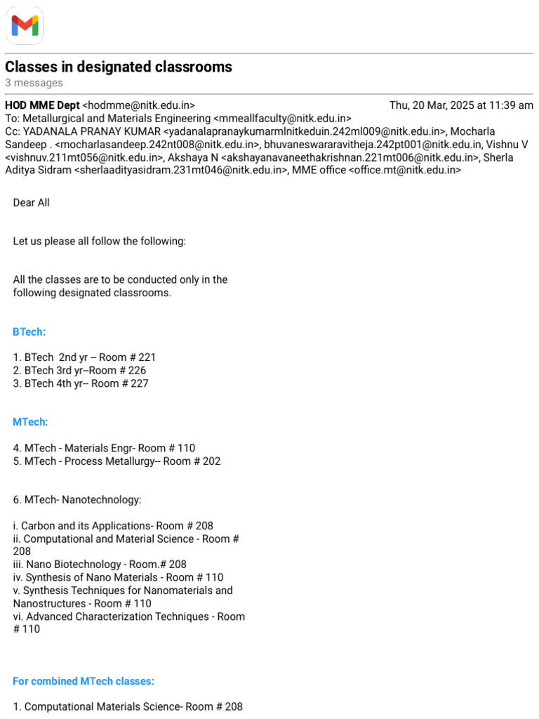 Designated Classrooms for MME Courses | PDF | Nanotechnology | Physical ...