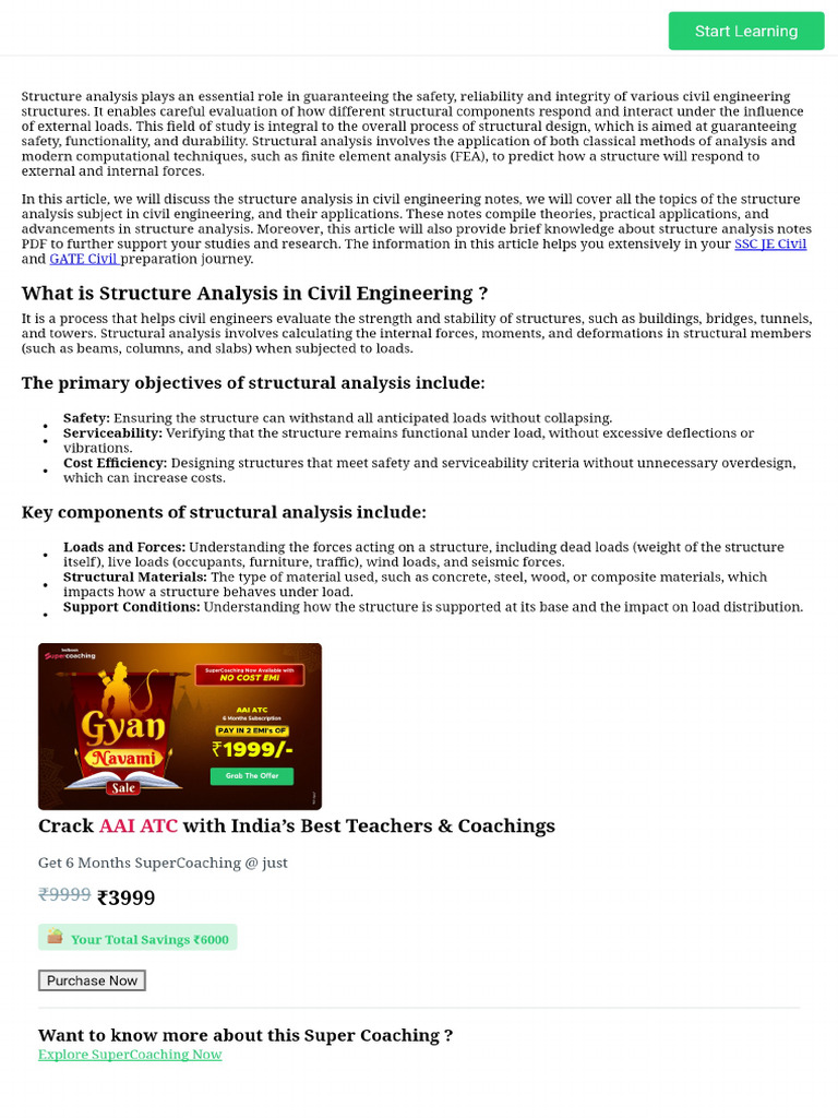 Structure Analysis in Civil Engineering - Download Subject Notes & Free ...
