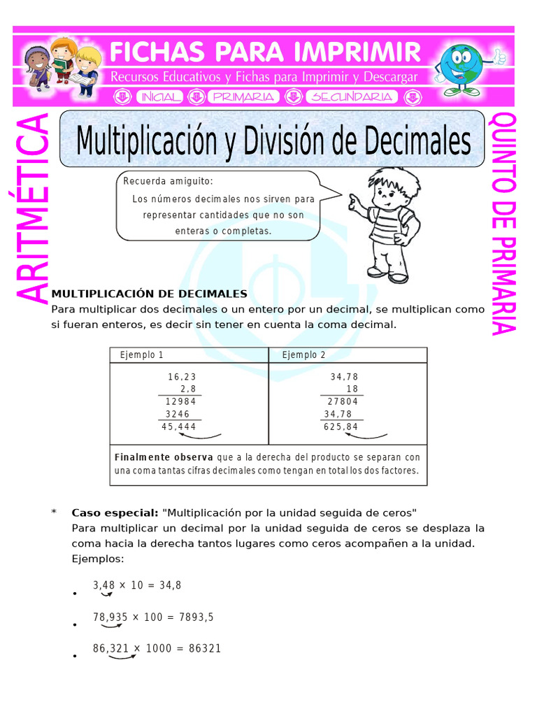Multiplicación y División de Decimales | PDF | Matemáticas | Lexicología