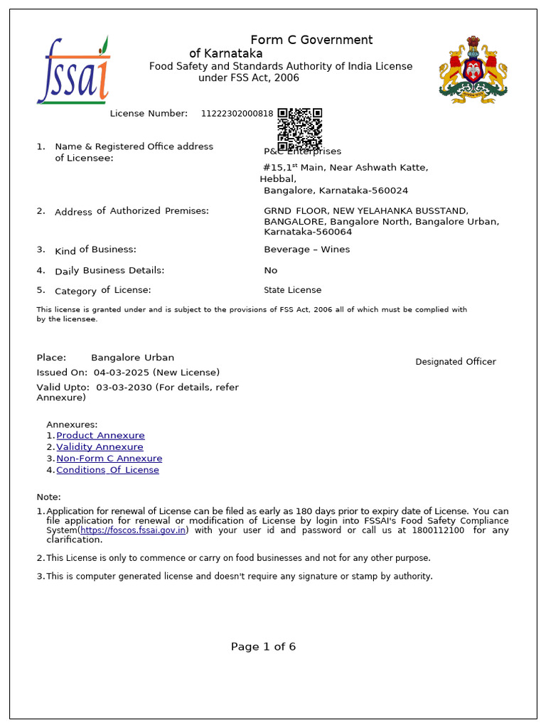Karnataka FSSAI License Form C | PDF | Vegetable Oil | License