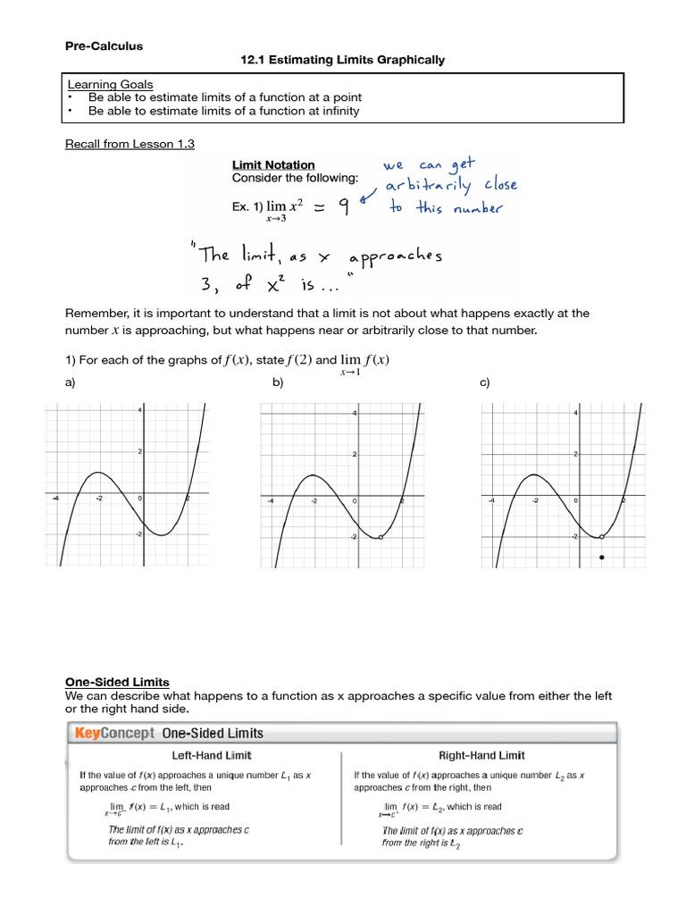 X F X F F X: Pre-Calculus 12.1 Estimating Limits Graphically | PDF ...