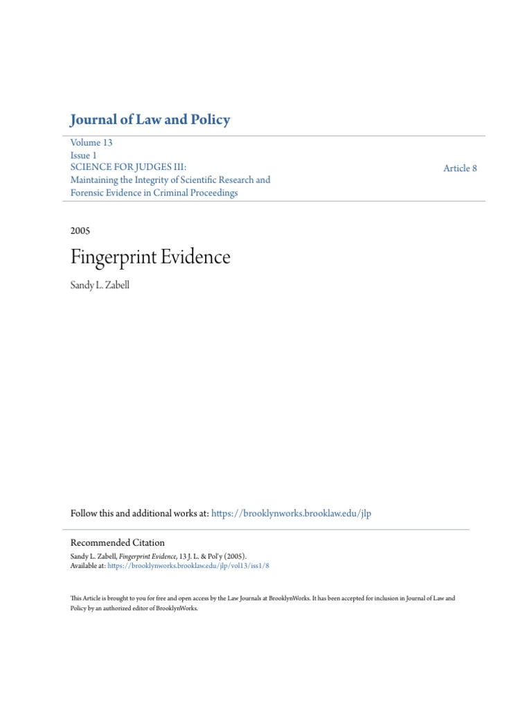 Fingerprint Evidence | PDF | Dna Profiling | Fingerprint