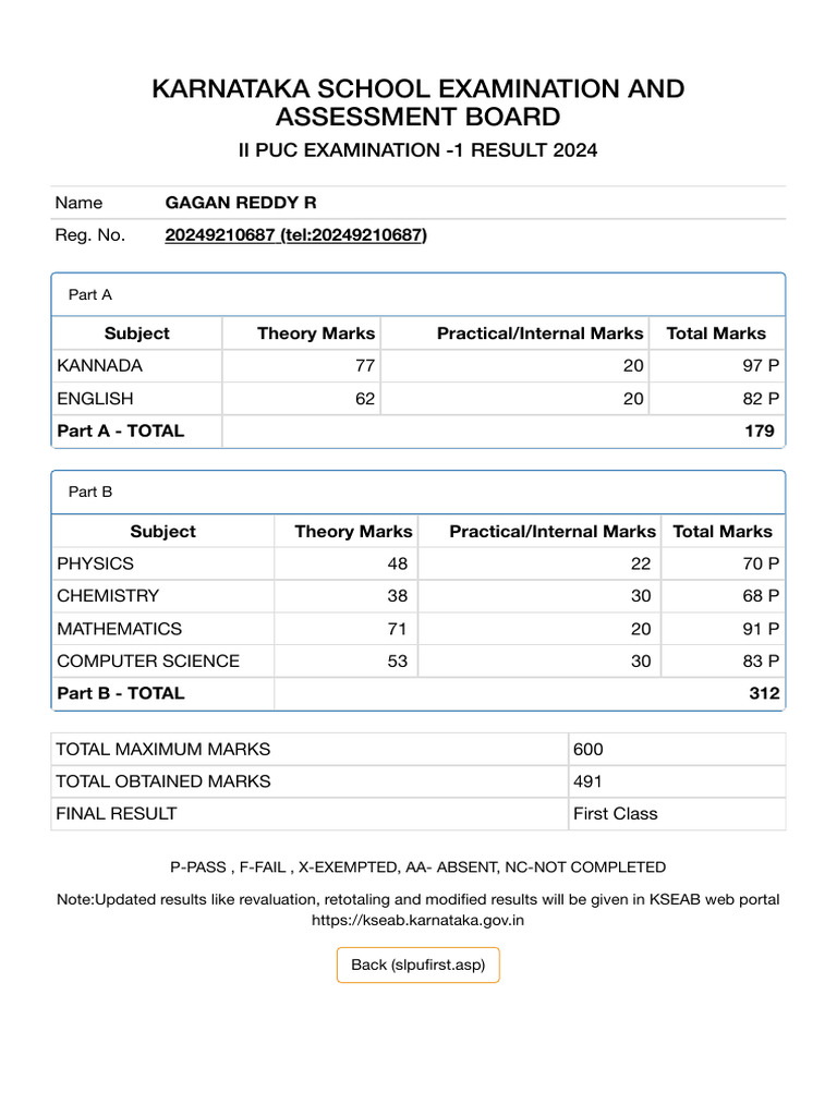 Ii Puc Examination - 1 Result 2024 | PDF