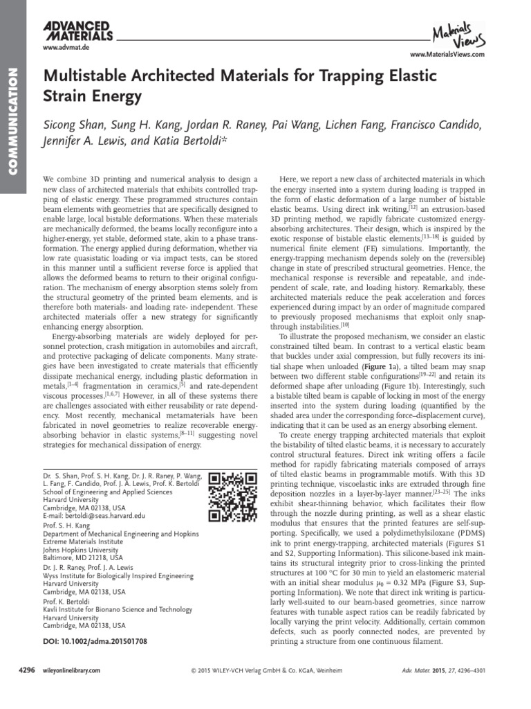 Multistable Architected Materials for Trapping Elastic Strain Energy ...