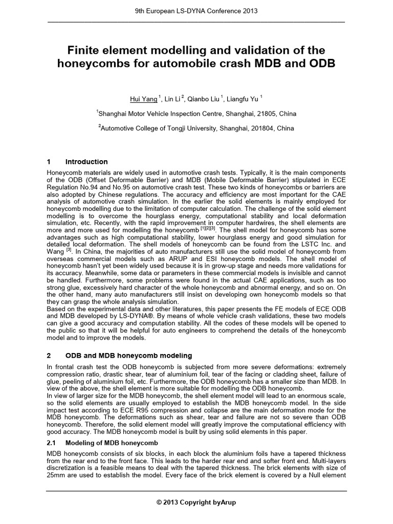 Finite Element Modelling and Validation of The Honeycobs For Automobile ...
