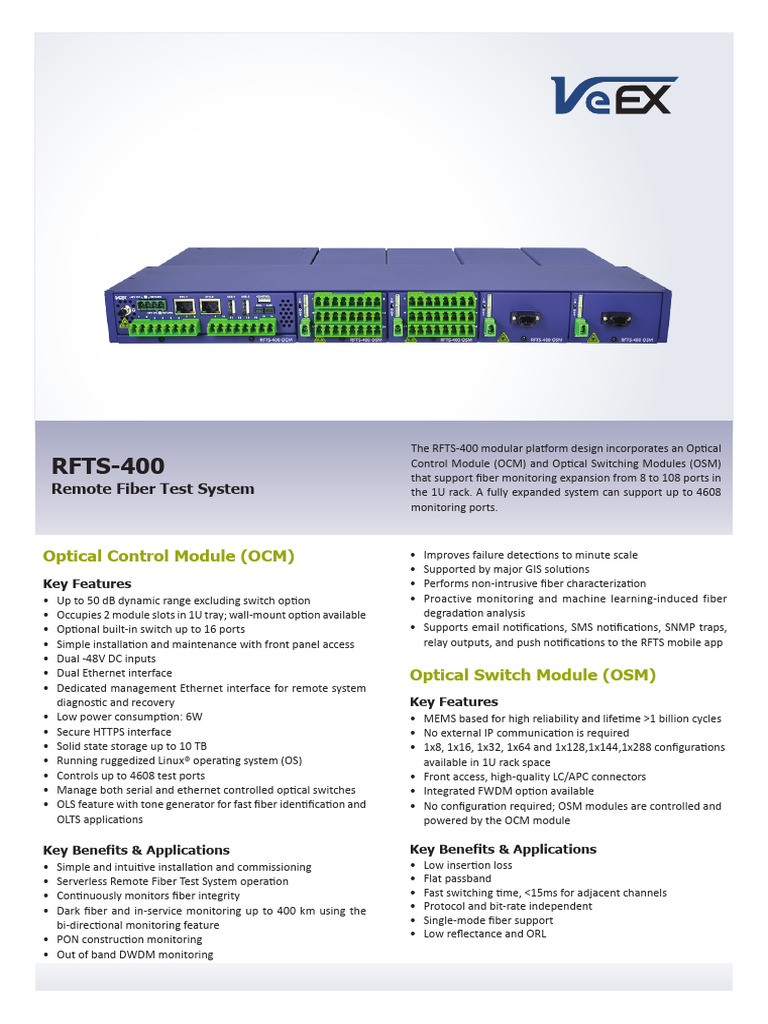 D05!00!216P RFTS-400 Specification Sheet | PDF | Optical Fiber ...