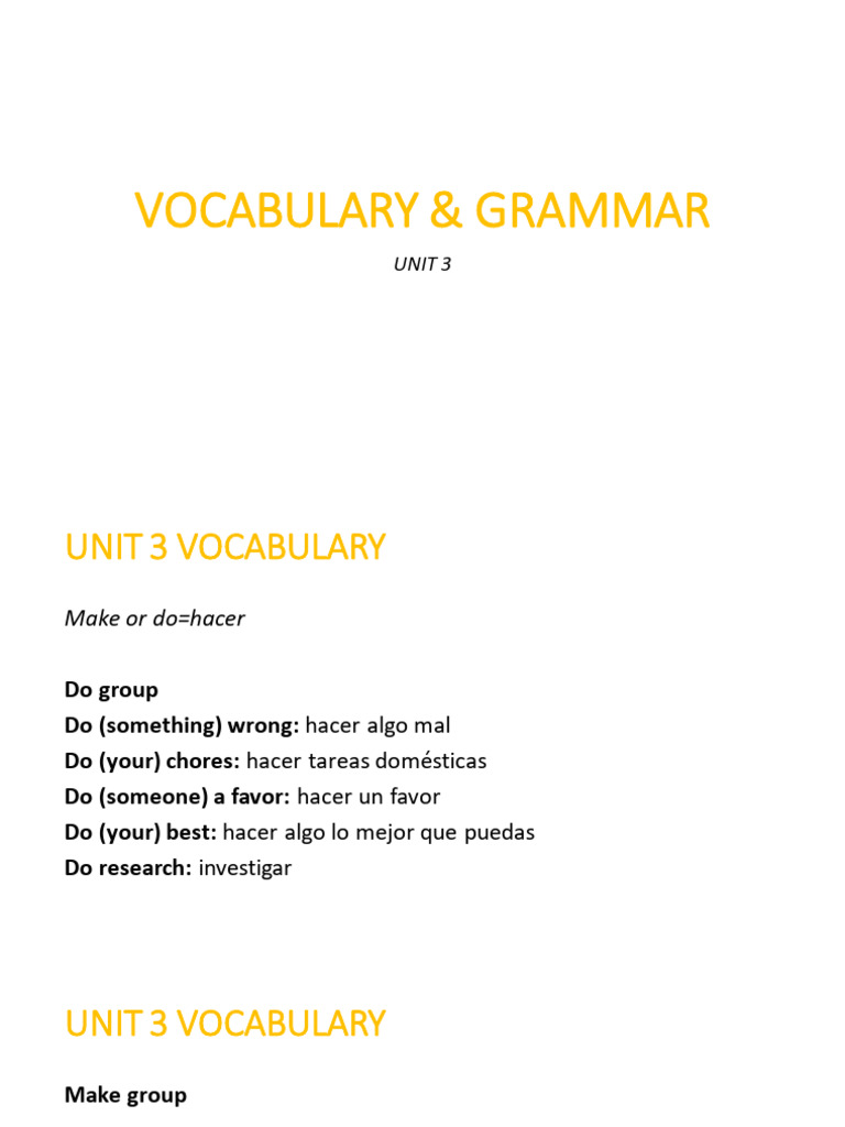 Grammar Vocabulary Unit 3 | PDF | Language Mechanics