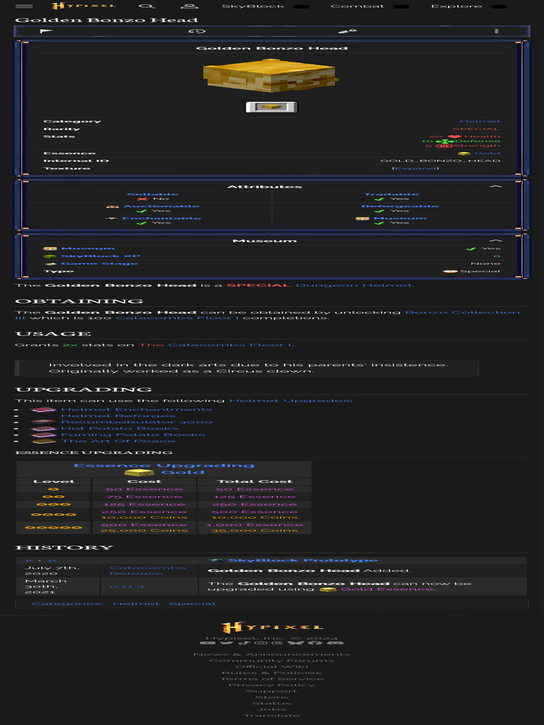 Golden Bonzo Head - Hypixel SkyBlock Wiki | PDF | Tabletop Games | Gaming