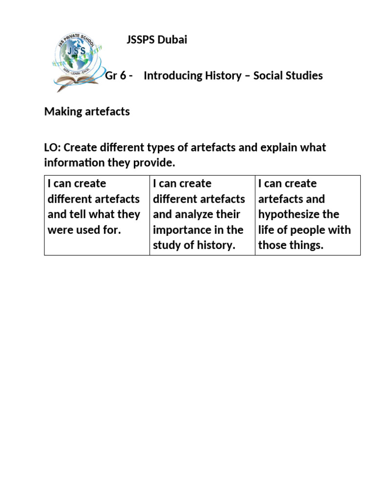 Activity Sheet Making Artefacts | PDF