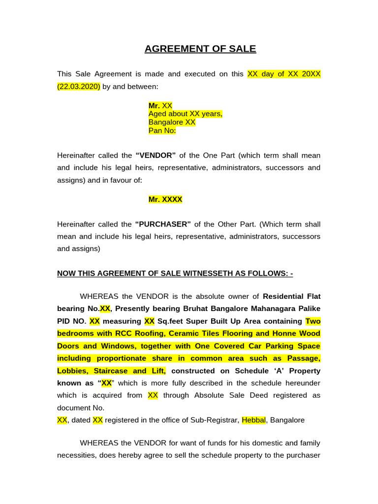 Sale Agreement Sample | PDF | Deed | Natural Resources Law