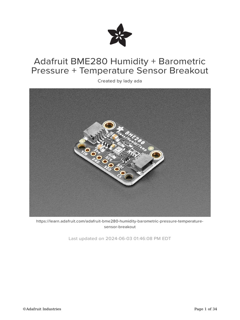 Adafruit Bme280 Humidity Barometric Pressure Temperature Sensor ...