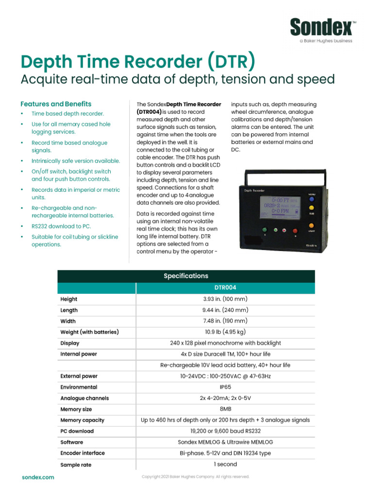Sondex-Depth Time recorder-DTR004-spec | PDF