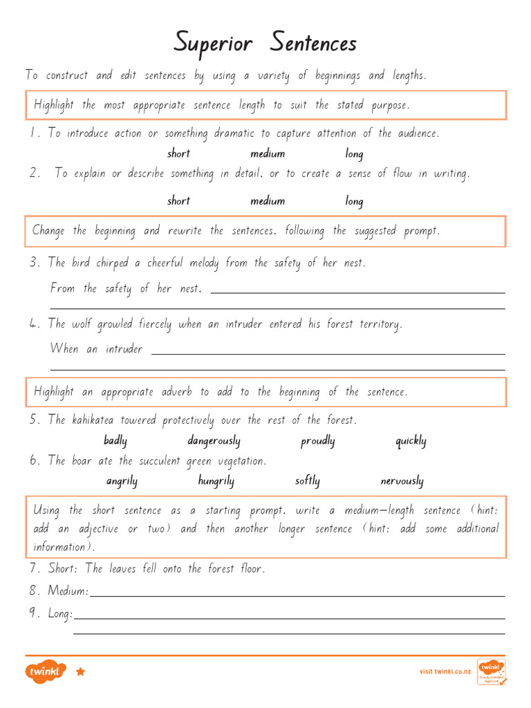 Superior Sentences - Activity Sheet - Lower | PDF | Syntax | Linguistics