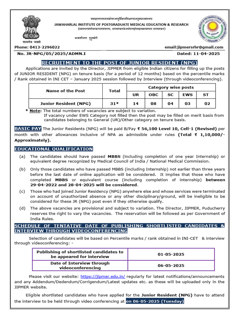 JR (NPG) Recruitment Apr 2025 | PDF