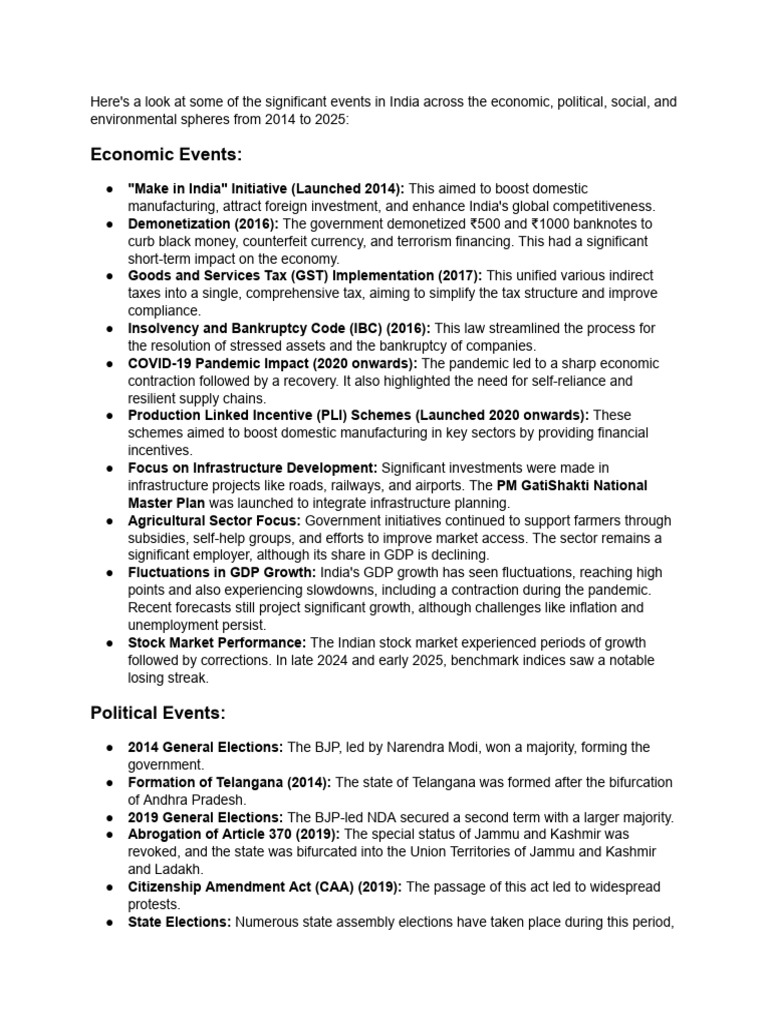 Key Events in India: 2014-2025 Overview | PDF | Bharatiya Janata Party ...