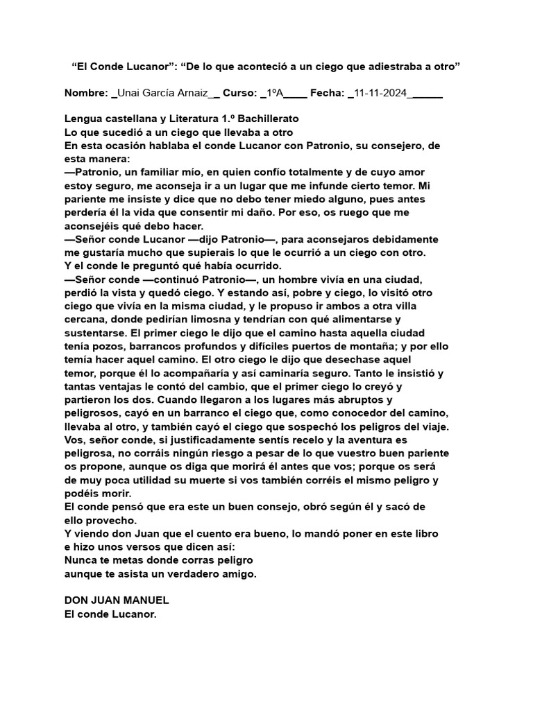 "El Conde Lucanor" - "De Lo Que Aconteció A Un Ciego Que Adiestraba A ...