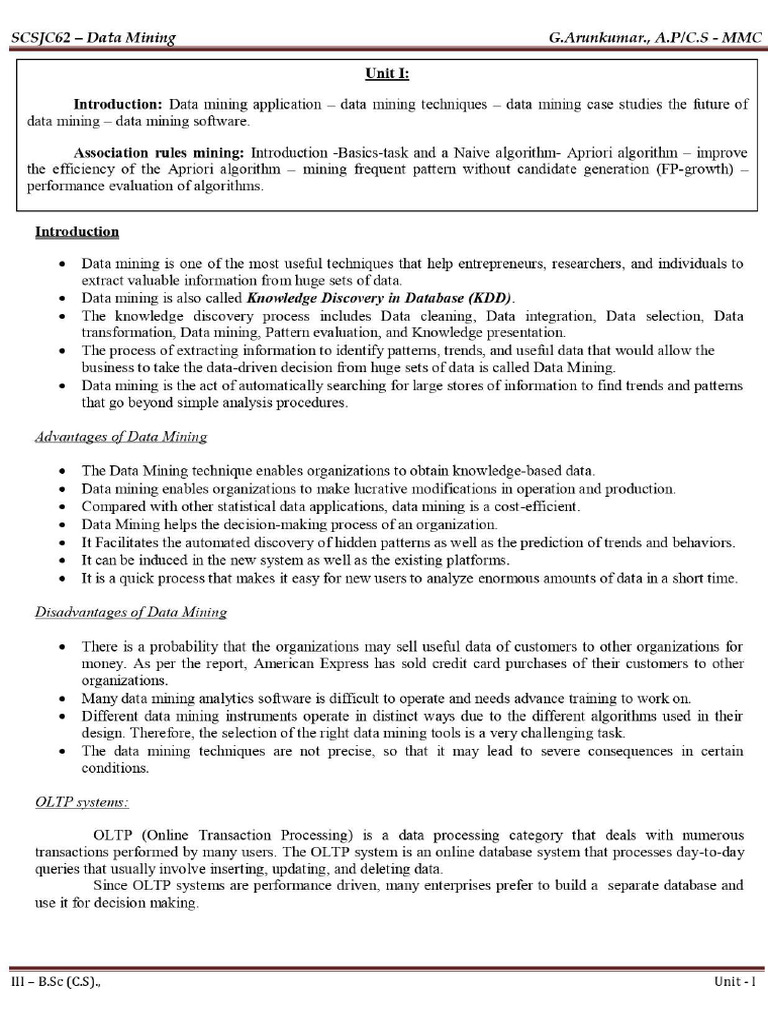 Unit-1 DataMining AG | PDF