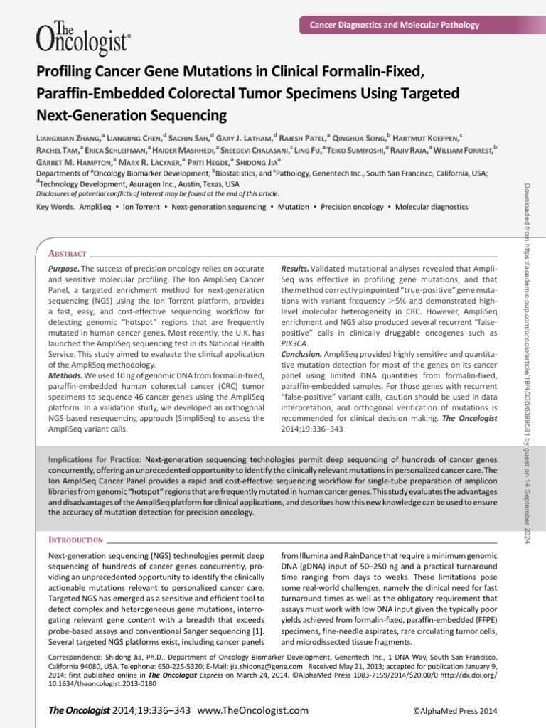 Profiling Cancer Gene Mutations in Clinical Formalin-Fixed, Paraffin-Embedded Colorectal Tumor ...