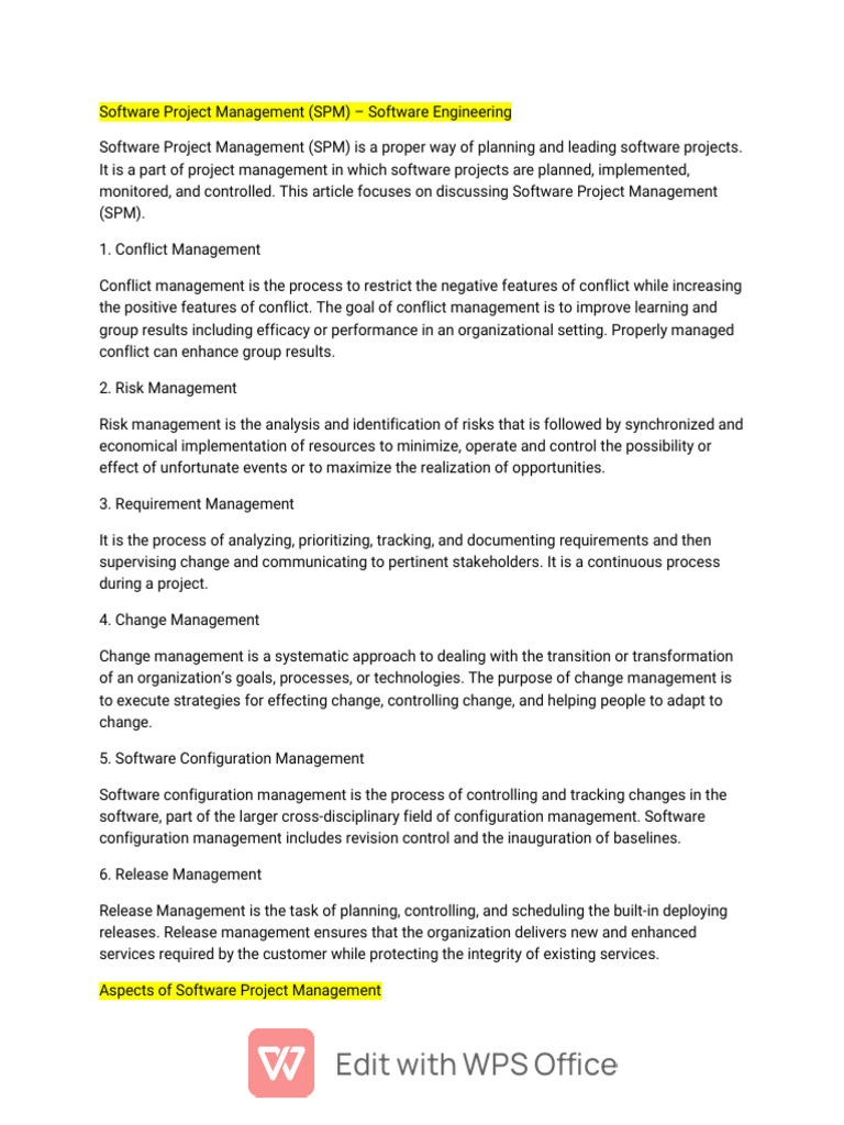 Software Projec-WPS Office | PDF | Project Management | Risk