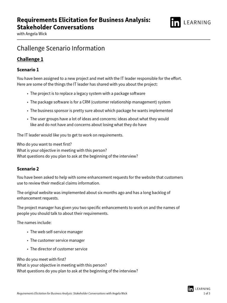 Stakeholder Scenario Challenges | PDF | Customer Relationship ...