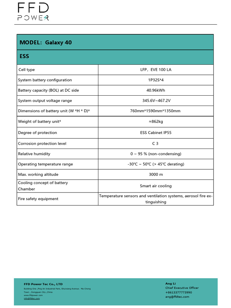 Galaxy 40 ESS Specifications Overview | PDF