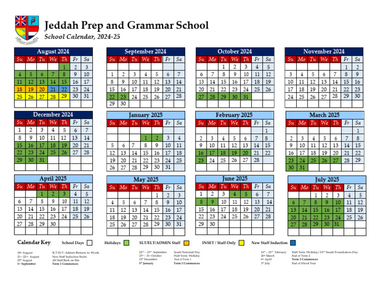 Jeddah Prep School Calendar 2024-25 | PDF