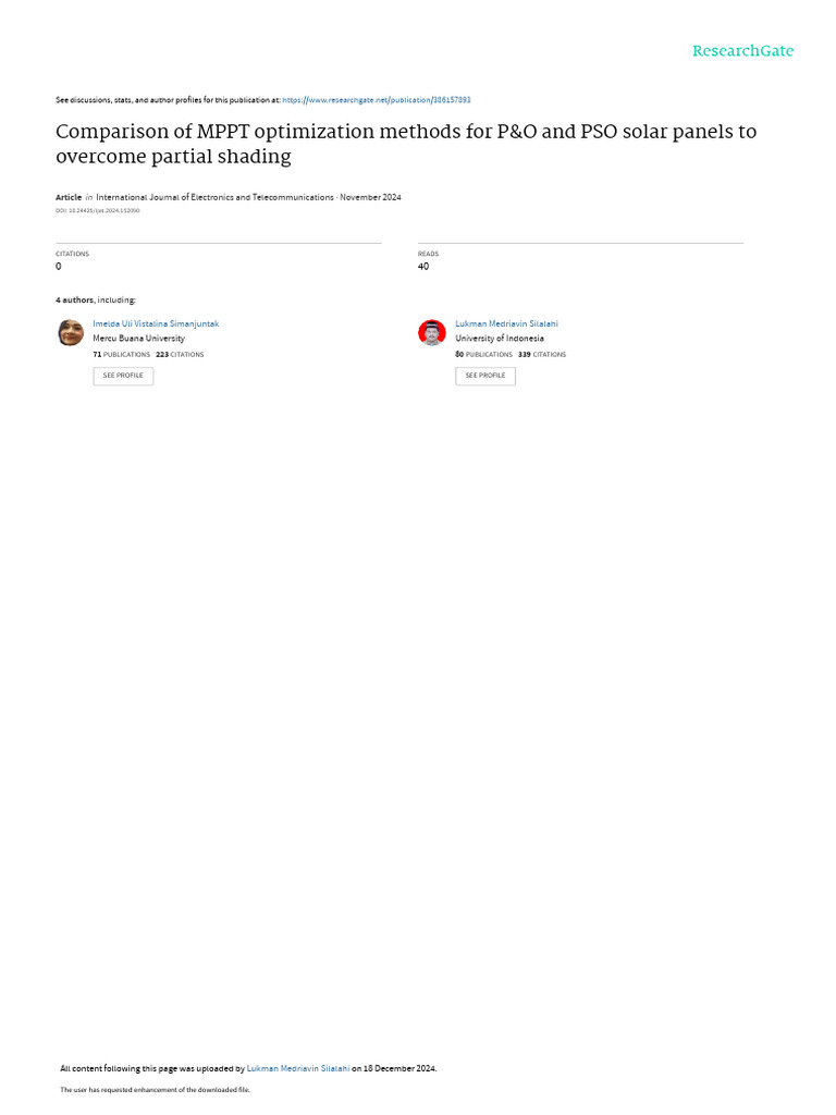 Comparison of MPPT Optimization Methods For PO and | PDF | Solar Panel ...