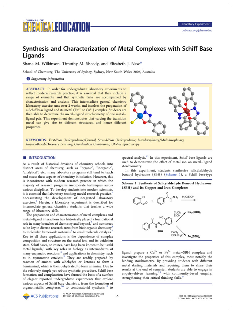 Synthesis and Characterization of Metal Complexes | PDF | Coordination Complex | Chemistry