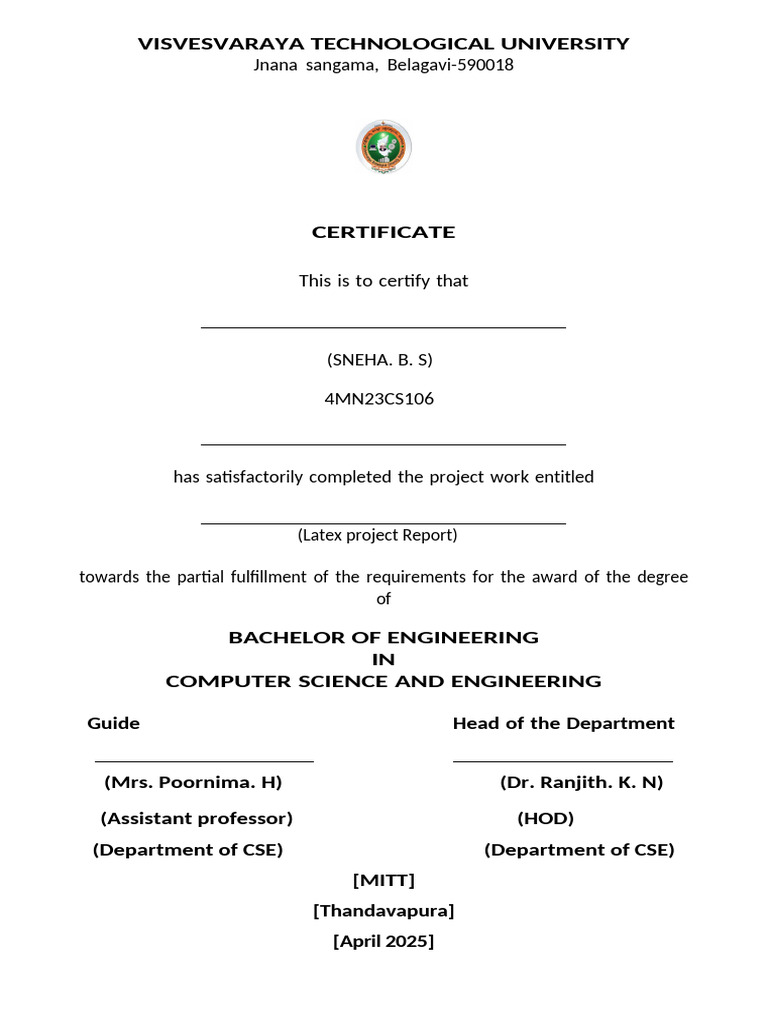 VTU Degree Certificate for Sneha B.S. | PDF