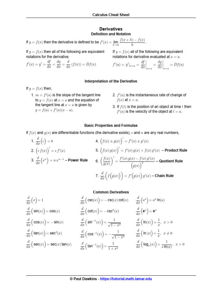 Calculus - Cheat - Sheet - All 3 | PDF | Derivative | Functions And Mappings