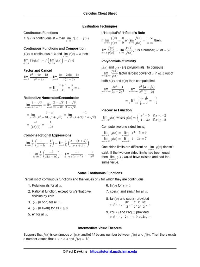 Calculus - Cheat - Sheet - All 2 | PDF | Trigonometric Functions | Polynomial