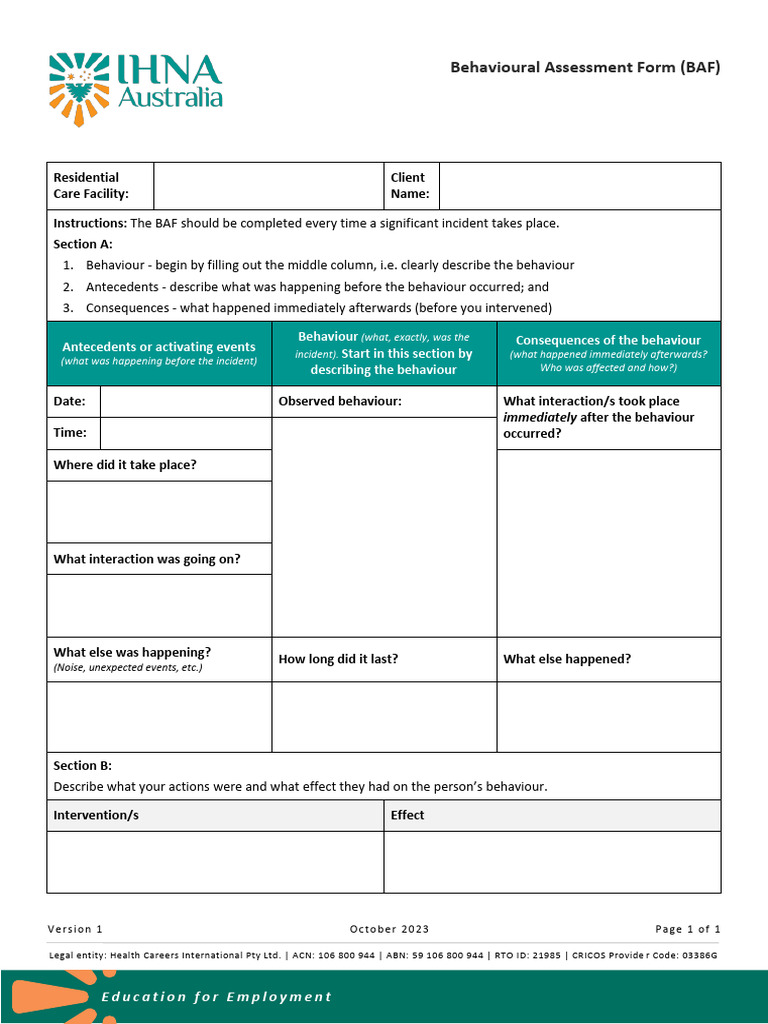 Behaviour form | PDF