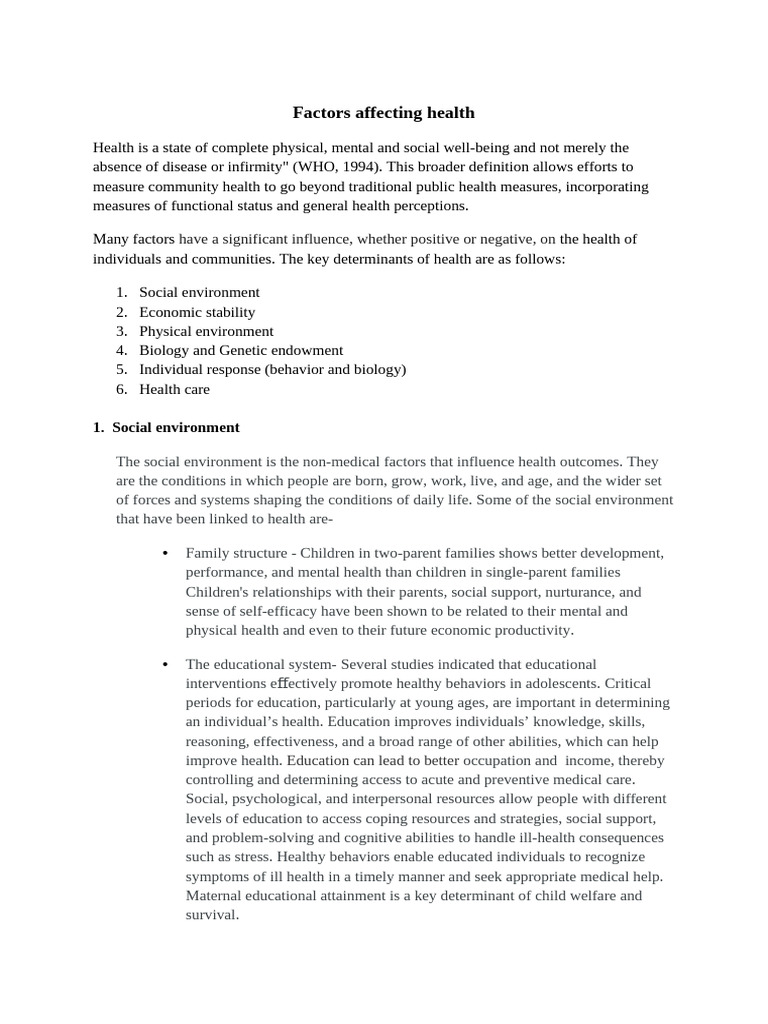 Key Factors Influencing Health Outcomes | PDF | Genetics | Mental Health