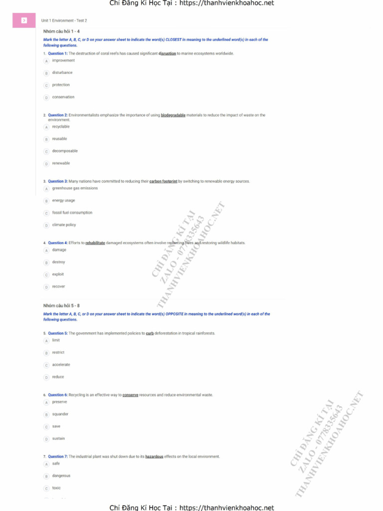 Unit 1 Environment - Test 2 | PDF